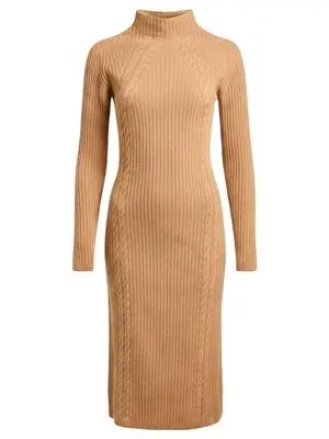 Max Mara Ribbed Knit High Neck Midi Dress - Sand-colored