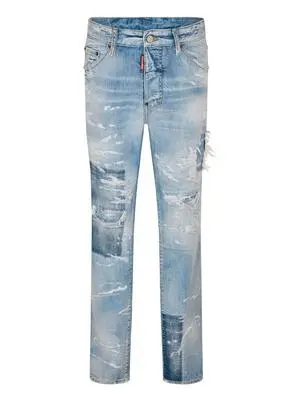 Dsquared2 Slim Straight Leg Jeans With Patchwork And Distressed Details - Blue