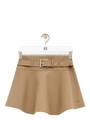 Loewe Mini Skirt In Cotton With Buckle Belt - Light Brown