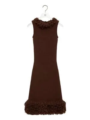 Loewe Wool Blend Dress With Textured Fur Stitch Trim - Brown