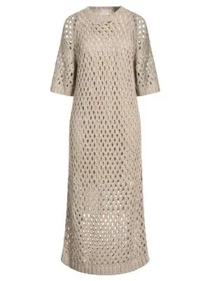 Brunello Cucinelli Crochet Sequin Embellished Maxi Dress - Beige