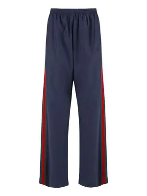 Gucci Technical Silk Poplin Pants With Web Detail - Blue