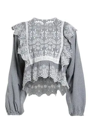 Max Mara Long-sleeved Plaid Shirt With Lace Trim And Ruffles - Blue