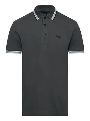 Hugo Boss Shortsleeve Polo Shirt With Stripedtrim Collar - Grey