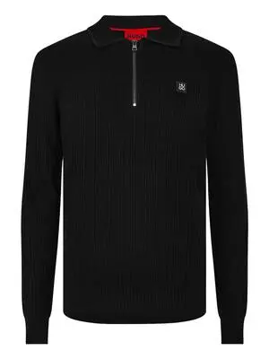 HUGO BOSS Hugo Boss Ribbed Knit Zip Up Polo Top