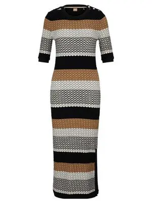 Hugo Boss Colorblock Striped Knit Midi Dress - Black