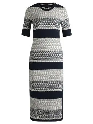 Hugo Boss Colorblock Striped Knit Midi Dress - Gray