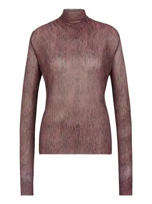 Hugo Boss Snake Print Mesh Mock Neck Long Sleeve Top - No