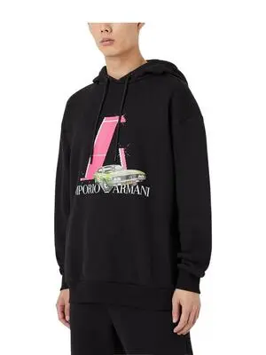 Emporio Armani Graphic Print Hooded Sweatshirt - Black