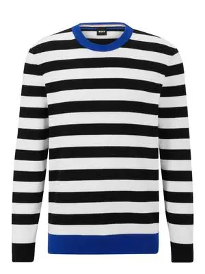 Hugo Boss Striped Crewneck Knit Sweater - Black
