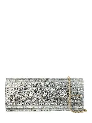 JIMMY CHOO Jimmy Choo Glitter Embellished Clutch Bag With Chain Strap Gray