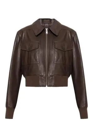 ARMA Collared Cropped Leather Jacket - Brown