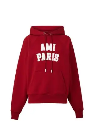 AMI Paris Letter Print Hooded Sweatshirt - Red