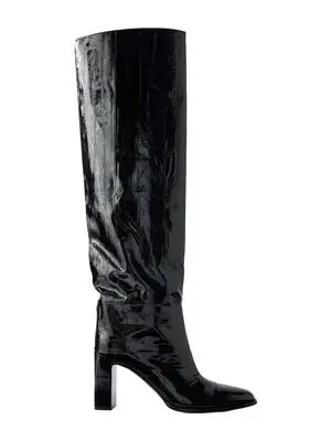 JIMMY CHOO Caly 85 Eel-effect Leather Knee Boots - Black