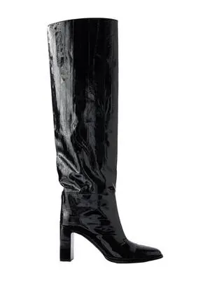 JIMMY CHOO Caly 85 Eel-effect Leather Knee Boots - Black