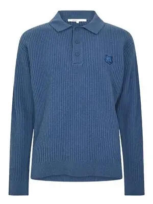 Maison Kitsuné Knitted Long Sleeve Polo Shirt - Blue