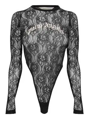 Palm Angels Lace Long Sleeve Bodysuit - Black