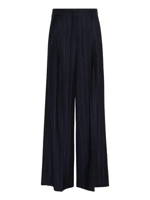 Max Mara Stretch Virgin Wool Pinstripe Wide-leg Trousers - Navy