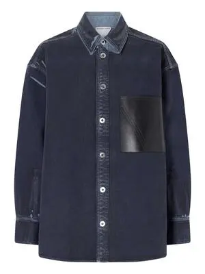 Bottega Veneta Overdyed Organic Denim Jacket With Leather Trim - Blue