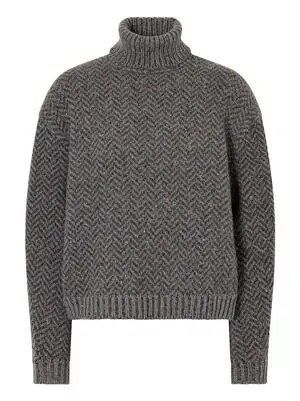 Gabriela Hearst Courtney Herringbone Cashmere Turtleneck Sweater - Gray