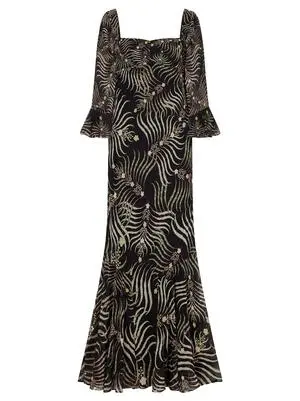 Saloni Willa Printed Silk-chiffon Gown - Black