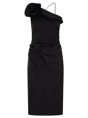 Magda Butrym One-shoulder Appliquéd Gathered Midi Dress - Black