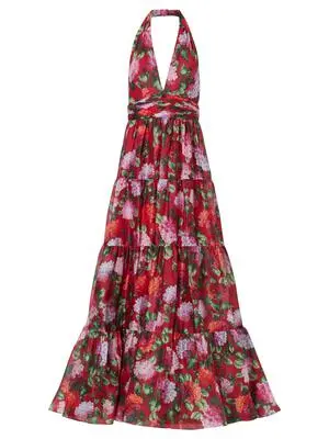 Carolina Herrera Tiered Floral-print Silk Halterneck Gown - Multi