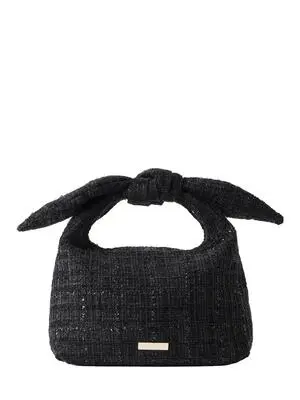 AQUAZZURA Bow Tie Mini Metallic Tweed Tote - Black