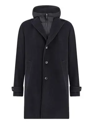 Paul & Shark Paul & Shark 150's Wool Coat With Suede Inserts And Hood Blue