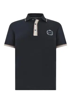 Paul & Shark X-soft Interlock Cotton Polo With Heraldic Embroidery And Striped Details - Blue