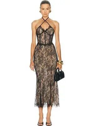 Alessandra Rich Chantilly Lace Bustier Evening Dress - Black