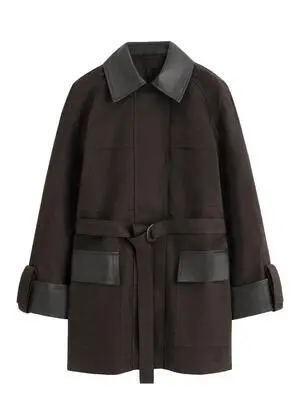 COS Leather-Trimmed Cotton Field Coat