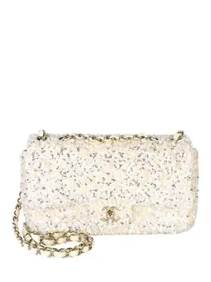 CHANEL Chanel Cream Silver Sequin Small Single Flap Bag