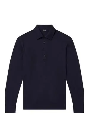 Zegna Cotton And Silk-blend Piqué Polo Shirt - Blue