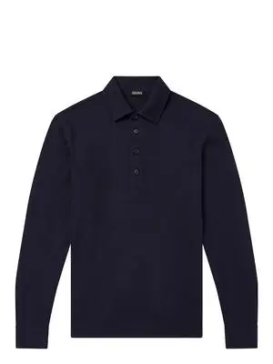 Zegna Cotton And Silk-blend Piqué Polo Shirt - Navy