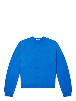 Auralee Garment-dyed Baby Alpaca Cardigan - Blue
