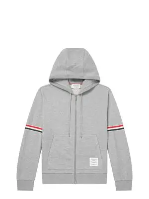 Thom Browne Cotton-piqué Zip-up Hoodie - Gray