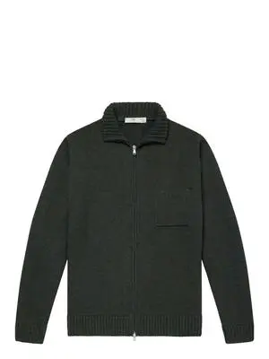 Inis Meáin Wool And Linen-blend Zip-up Cardigan - Green