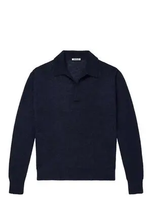 Auralee Alpaca-blend Polo Sweater - Navy