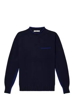 Inis Meáin Wool Sweater With Mock Pocket And Contrast Detailing - Blue