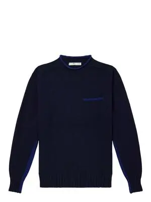 Inis Meáin Wool Sweater With Mock Pocket And Contrast Detailing - Navy