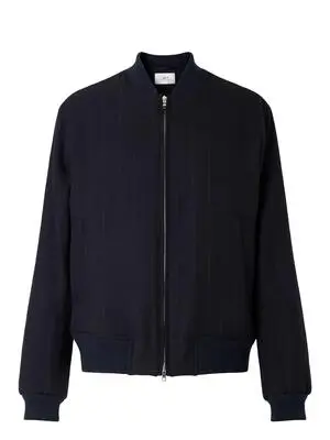 Mr P. Striped Wool-twill Bomber Jacket - Navy