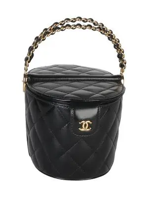 Chanel Shiny Quilted Calfskin Double Sided Top Handle Vanity Bag - Black
