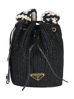 Prada Prada Yarn Raffia Effect Crochet Mini Drawstring Bucket Bag Black