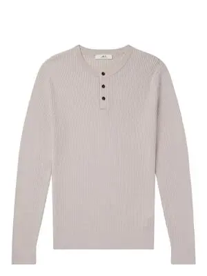 Mr P. Ribbed Wool & Cashmere Blend Henley Sweater - Gray
