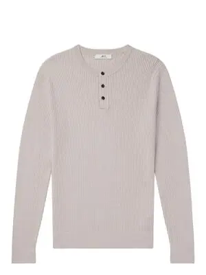 Mr P. Ribbed Wool And Cashmere Henley Sweater - Stone