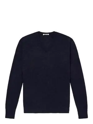 Auralee V-neck Alpaca-blend Sweater - Blue