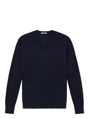 Auralee Alpaca-blend V-neck Sweater - Navy