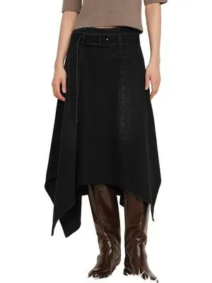 Fabrique Brooklyn Asymmetric Hem Skirt In Cotton Denim - Black