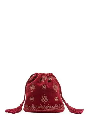 Rixo Orla Waffle Soutache Embroidery Pouch - Red
